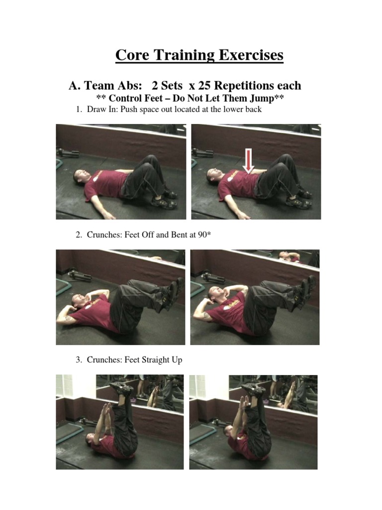Core Training Exercises: A. Team Abs: 2 Sets X 25 Repetitions Each | PDF