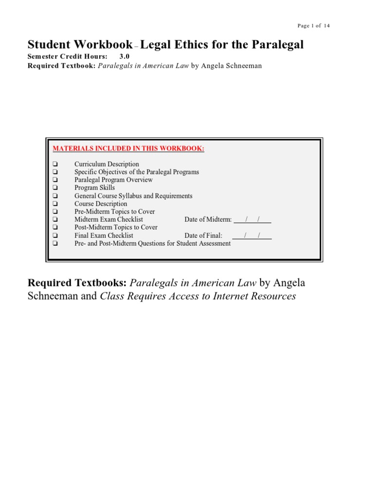 Student Workbook - Legal Ethics For The Paralegal | PDF | Paralegal ...