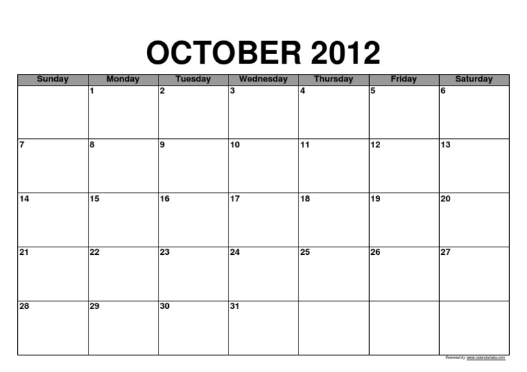 October 2012 Calendar Overview | PDF