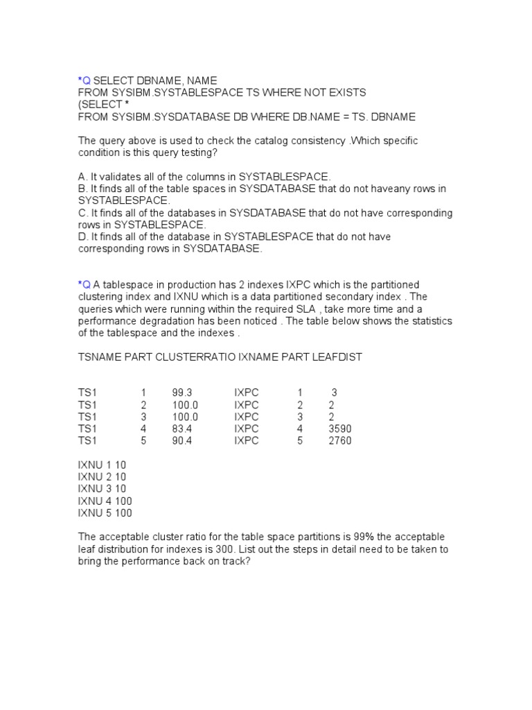 DB2 Questions Sesha | PDF | Database Index | Ibm Db2