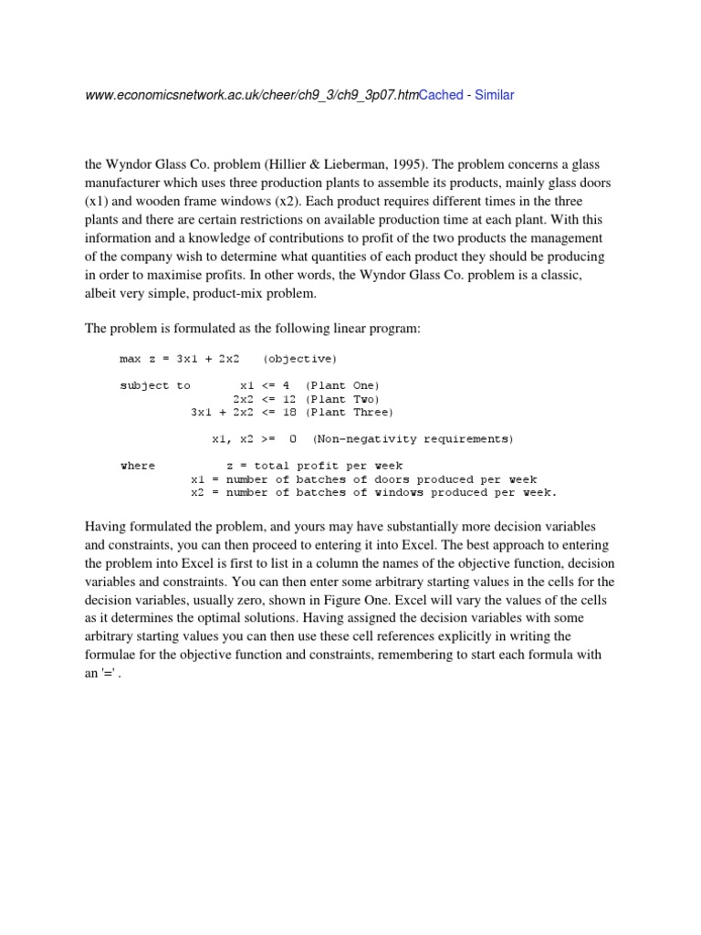 The Wyndor Glass Co | PDF | Linear Programming | Applied Mathematics