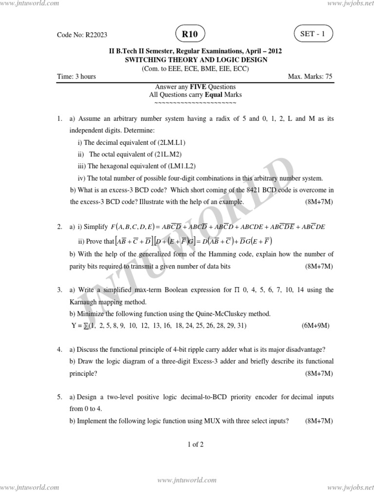 Switching Theory and Logic Design | PDF | Boolean Algebra | Teaching ...