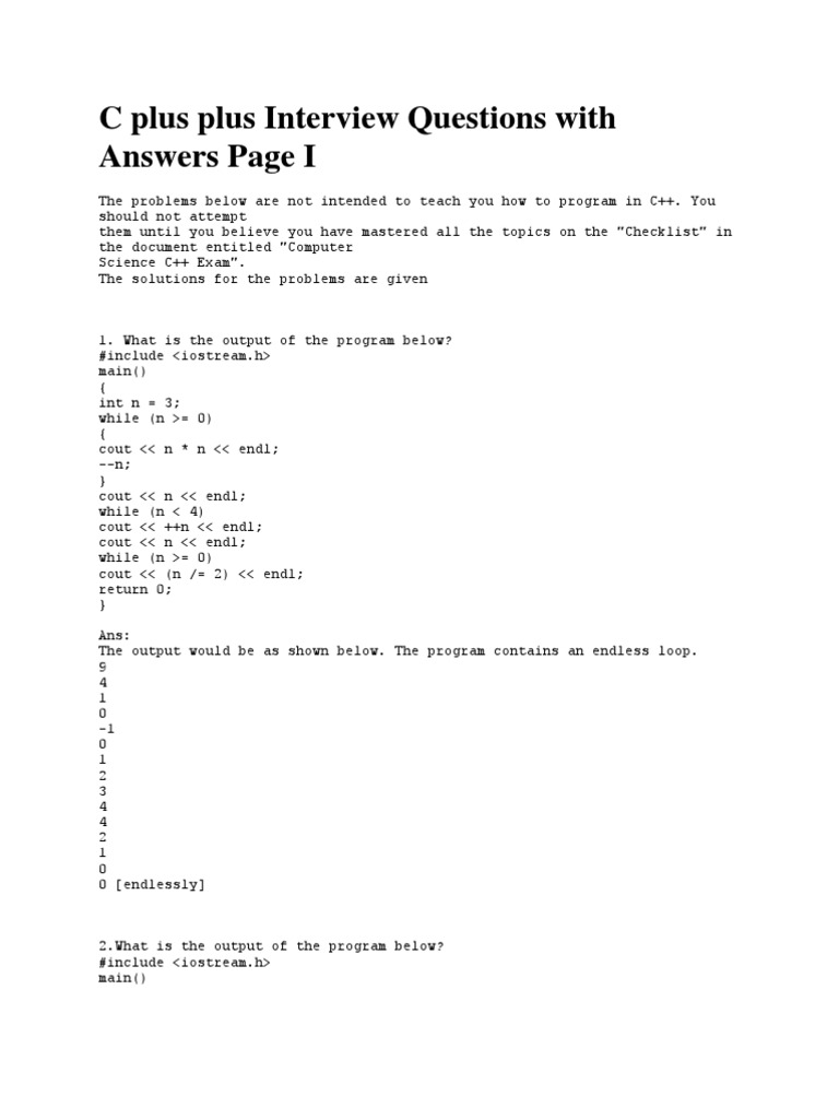 C Plus Plus Interview Questions With Answers Page I | PDF | Class ...
