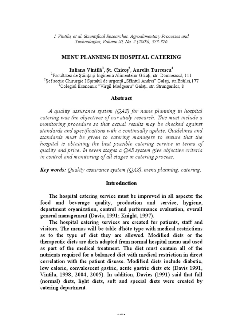 Menu Planning in Hospital | PDF | Quality Assurance | Menu