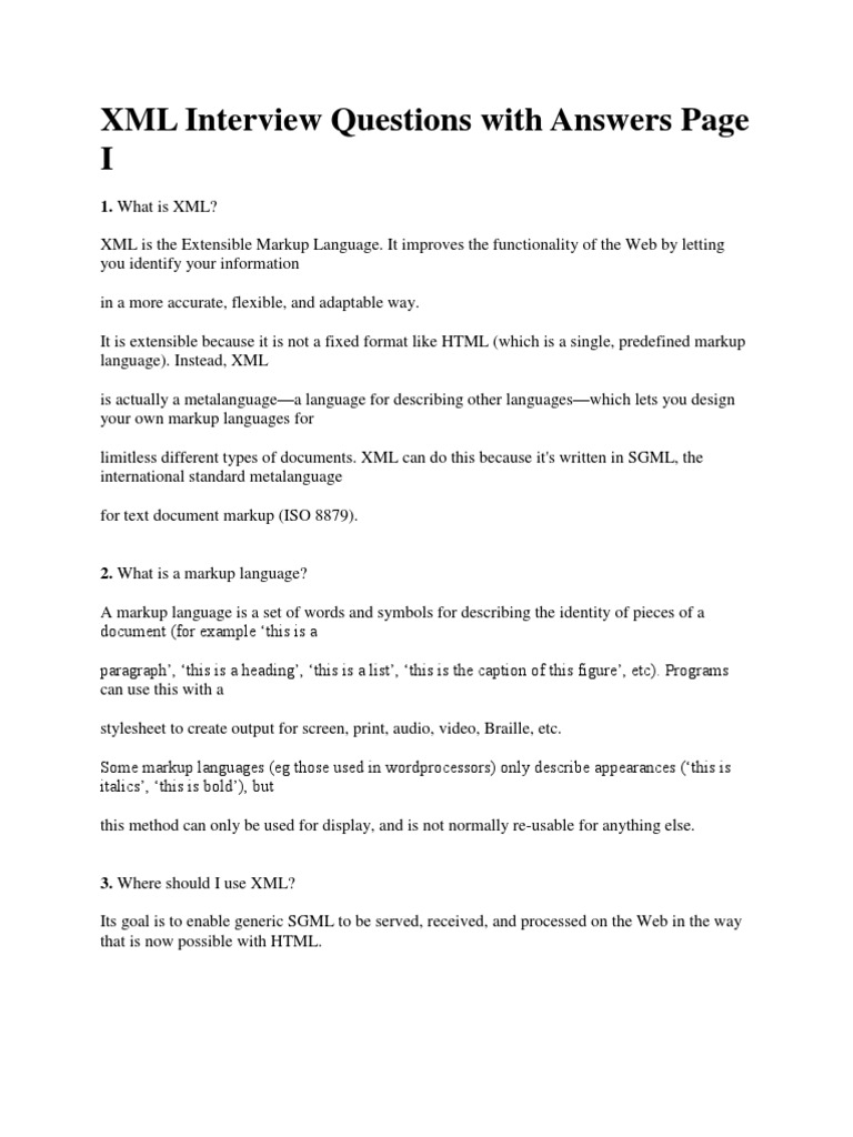 XML Interview Questions With Answers Page I | PDF | Xml | Html