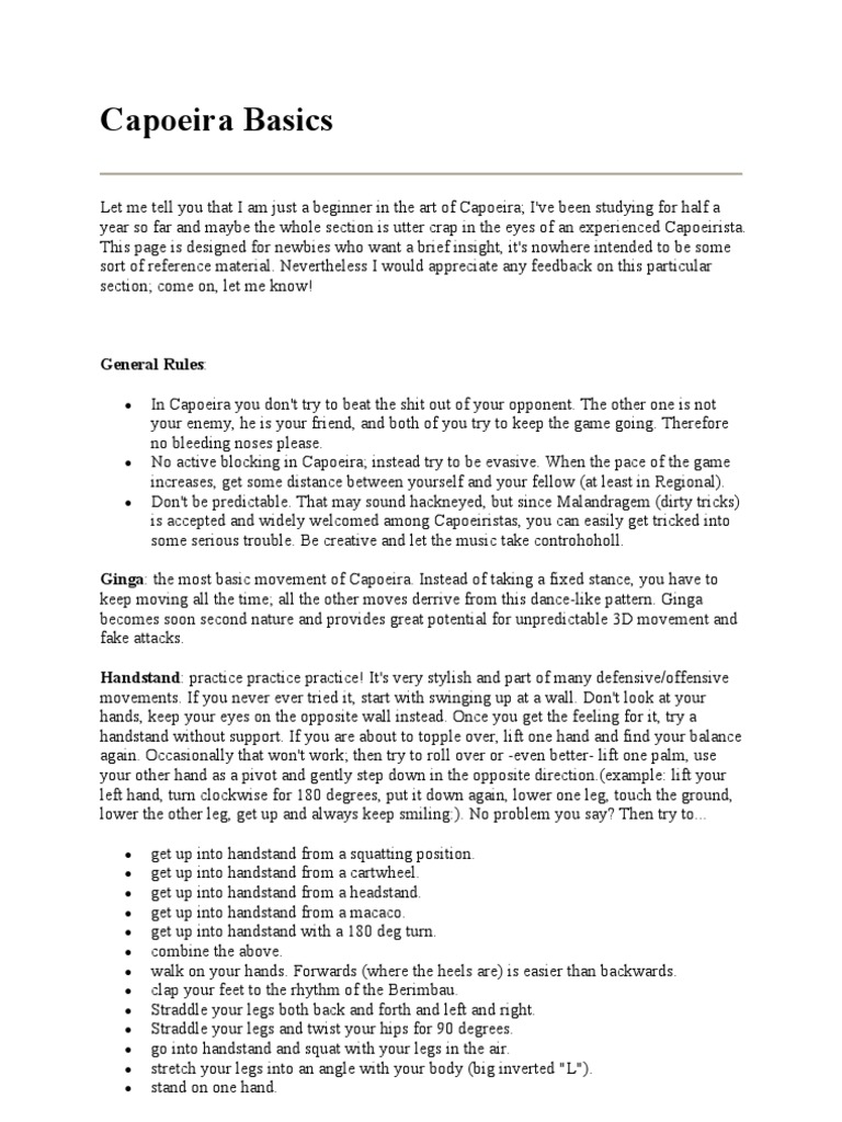 Beginner's Guide to Capoeira Moves | PDF | Language Arts & Discipline ...
