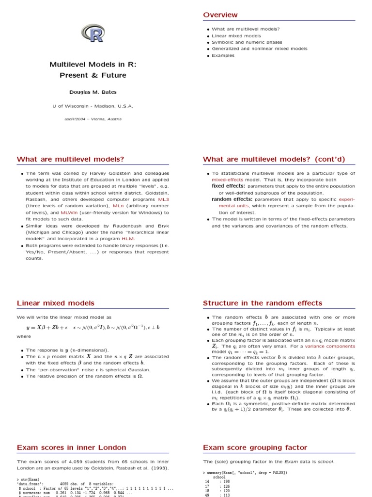 Multilevel Models in R Presente and Future | PDF | Multilevel Model ...