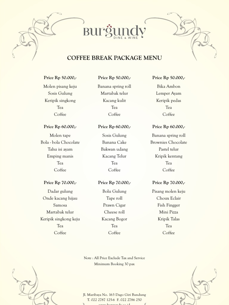 Coffee Break Package Menu: Price RP 50.000,-Price RP 50.000, - Price RP ...