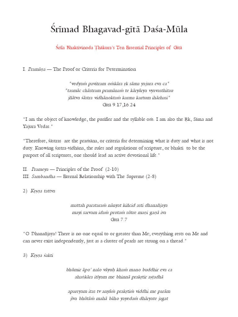 Bhagavad-Gita Dasa Mula (By Srila Bhaktivinoda Thakura) | PDF | Bhagavad Gita | Nondualism