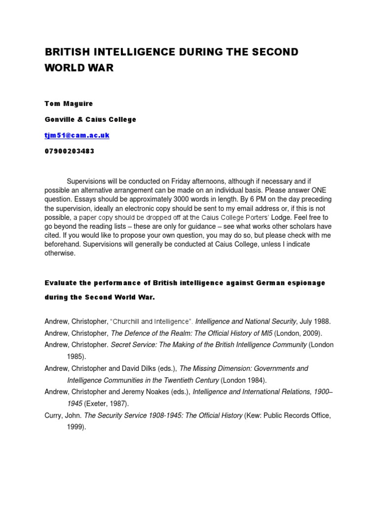 British Intelligence in WWII Analysis | PDF | Office Of Strategic ...