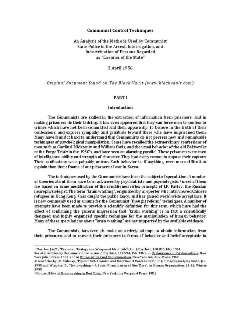 Communist Control Techniques | PDF | Mind Control | Interrogation