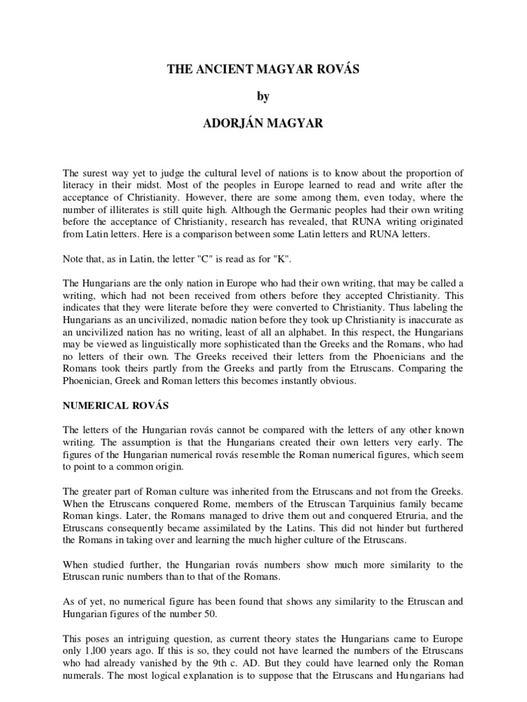 Adorjan Magyar - The Ancient Magyar Rovas | PDF | Huns | Latin Alphabet