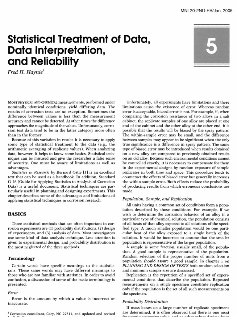 Statistical Treatment of Data, Data Interpretation, and Reliability | PDF | Linear Regression ...
