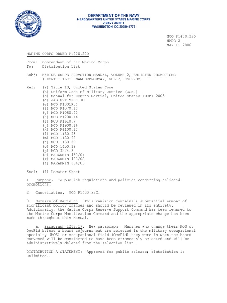 Marine Corps Enlisted Promotion Manual | PDF | United States Marine ...