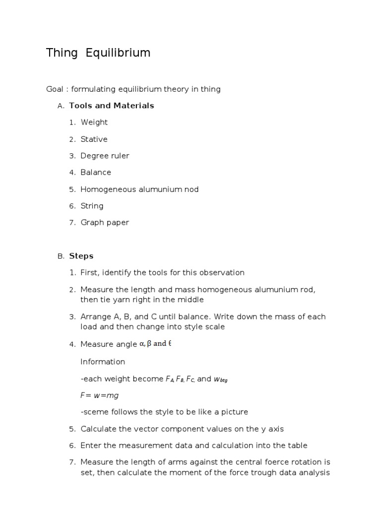 Thing Equilibrium: Tools and Materials | PDF | Force | Weight