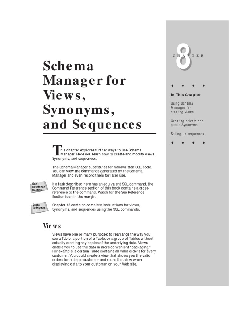 Schema Manager For Views, Synonyms, and Sequences | PDF | Databases | Sql