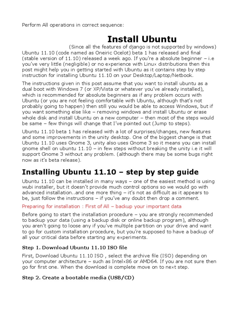 Install Ubuntu: Installing Ubuntu 11.10 - Step by Step Guide | PDF | Ubuntu (Operating System ...