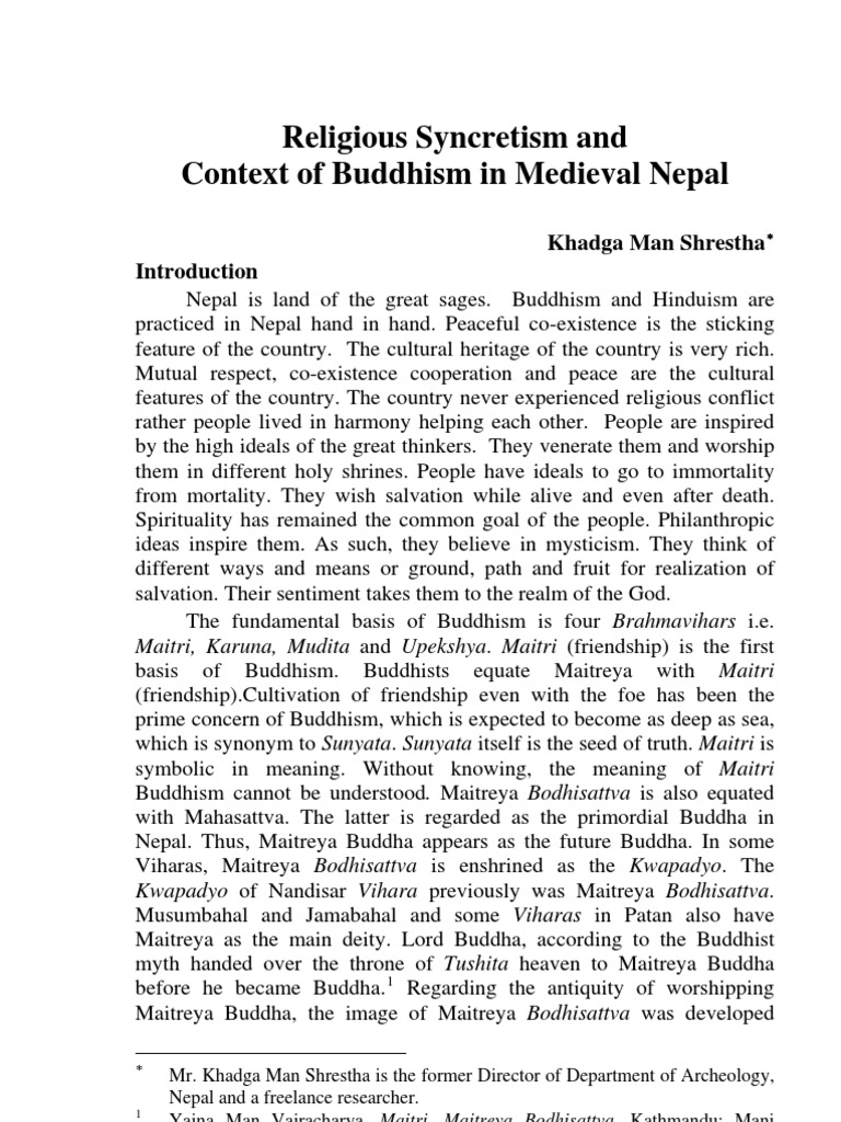 Shrestha, Khadga Man. Religious Syncretism and Context of Buddhism in ...
