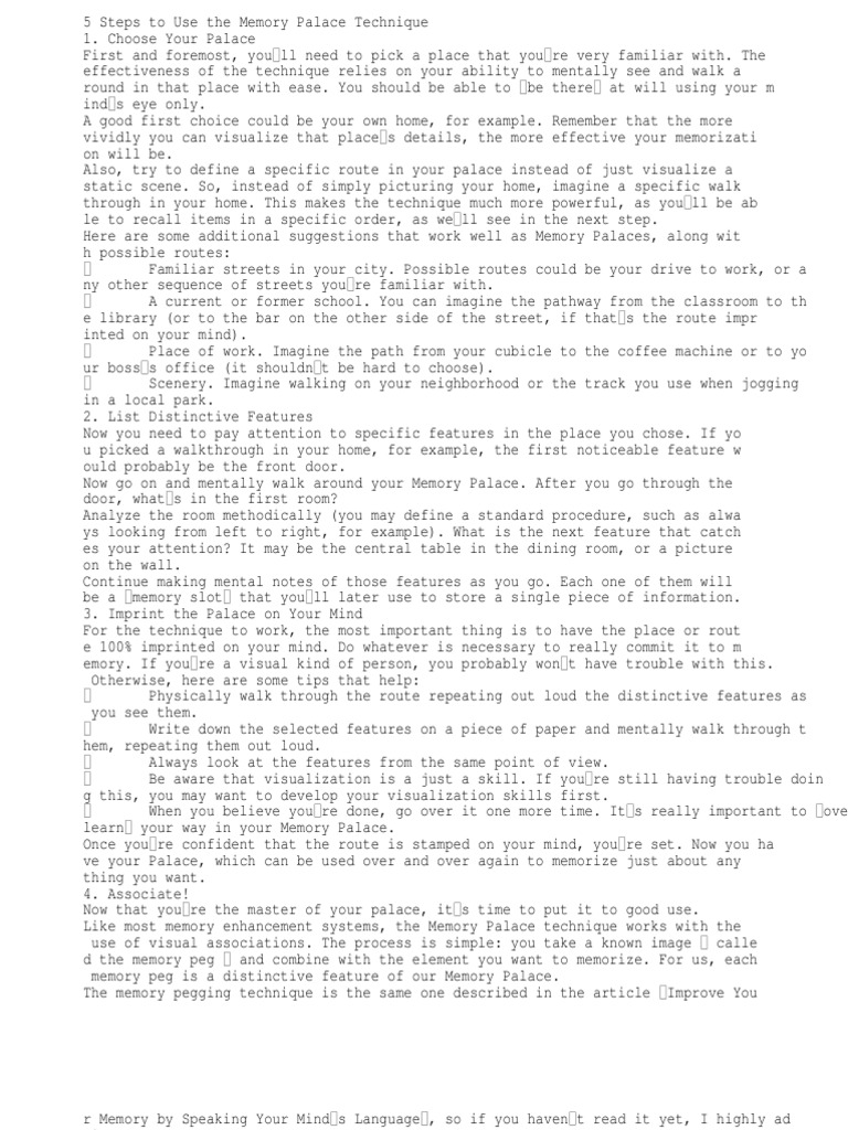 5 Steps To Use The Memory Palace Technique | PDF | Memory | Mind
