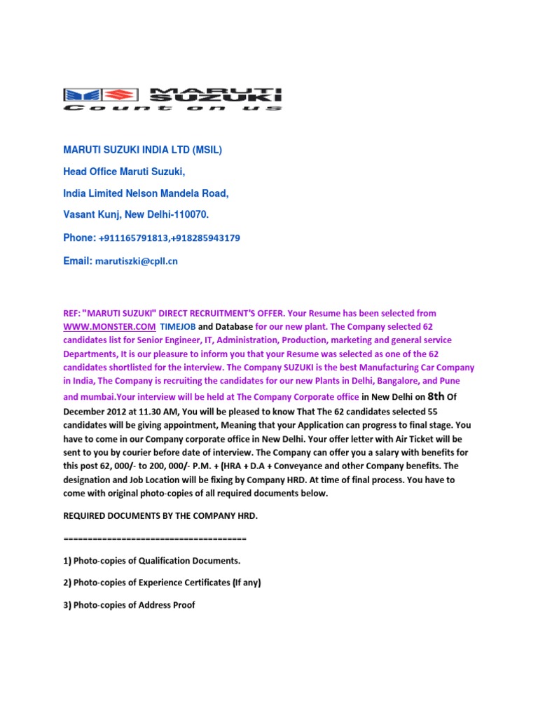 Maruti Suzuki | PDF | Mail | Service Industries
