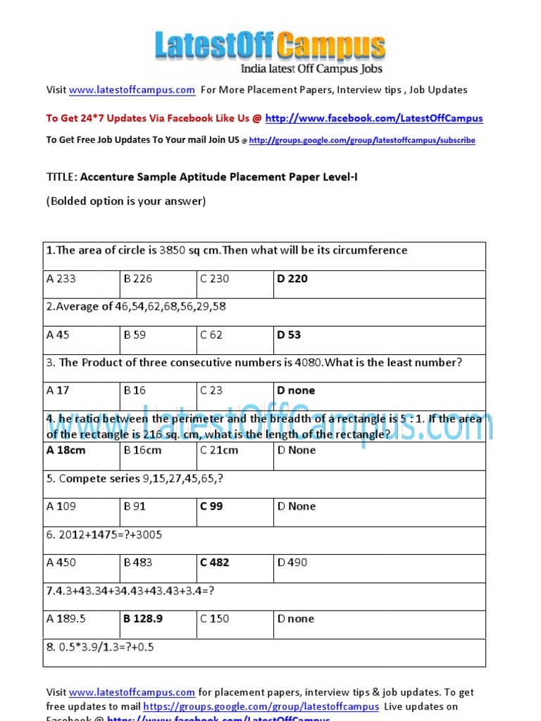 Accenture Aptitude Test Sample Paper | PDF | Fraction (Mathematics ...