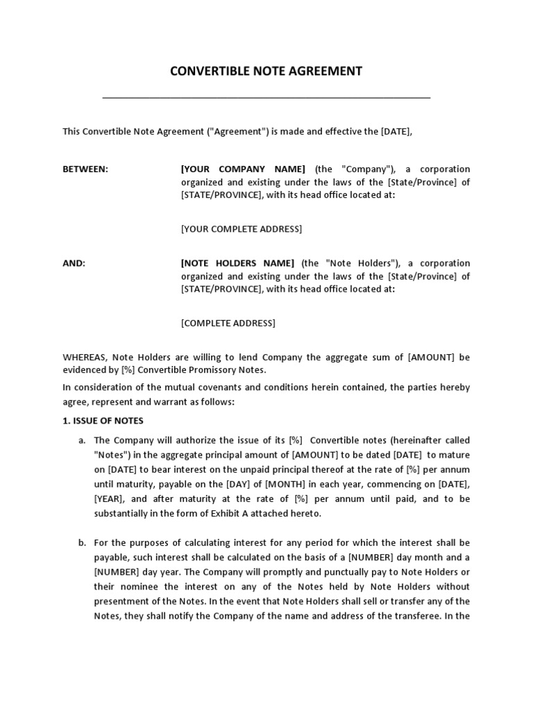 Convertible Note Agreement Guide | PDF | Stocks | Bonds (Finance)
