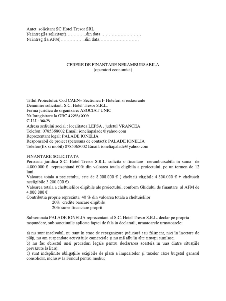 Cerere de Finantare Proiect | PDF