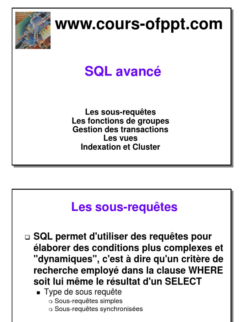 Cours Complet SGBD SQL Avance | PDF | Index de base de données | SQL