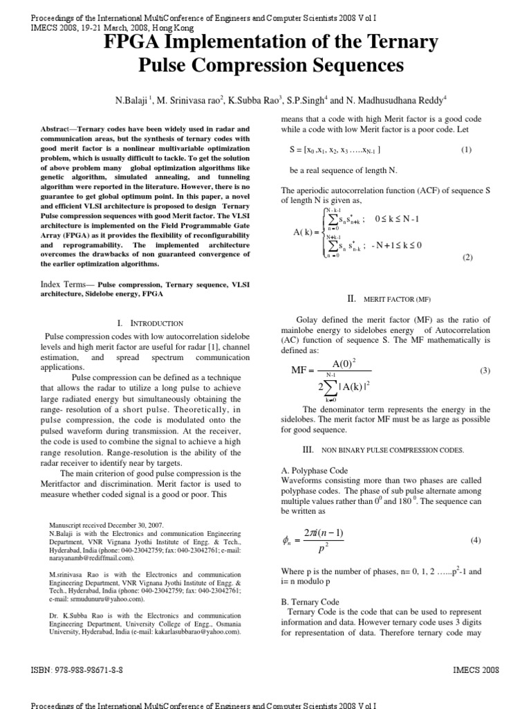 FPGA Implementation of The Ternary Pulse Compression Sequences | Download Free PDF | Field ...