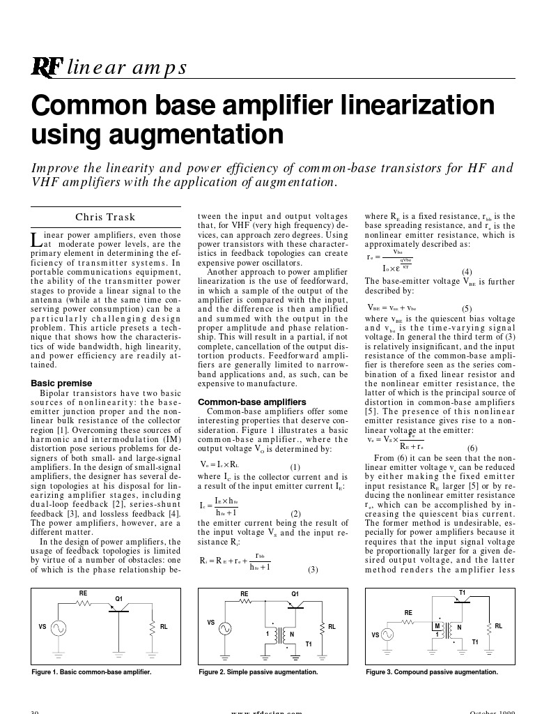 (RFD9910) Common Base Amplifier Linearization Using Augmentation | PDF | Amplifier | Bipolar ...