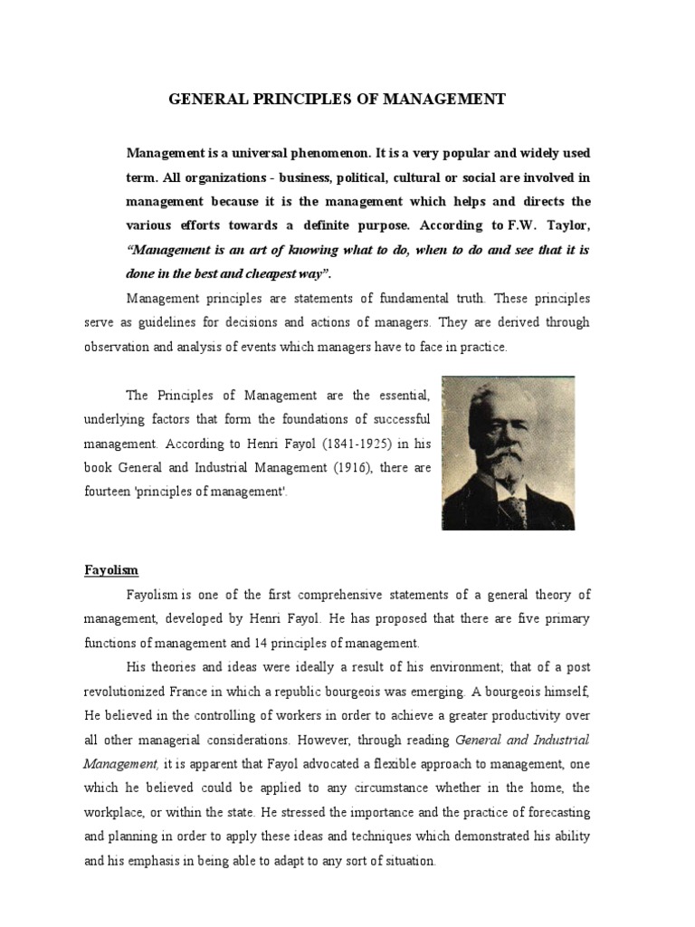 General Principles of Management | PDF | Behavioural Sciences | Business