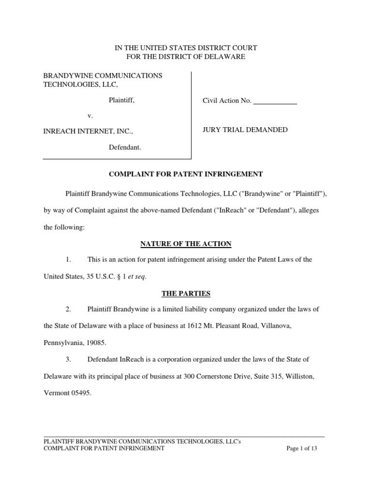 Brandywine Communications Technologies v. InReach Internet | PDF ...