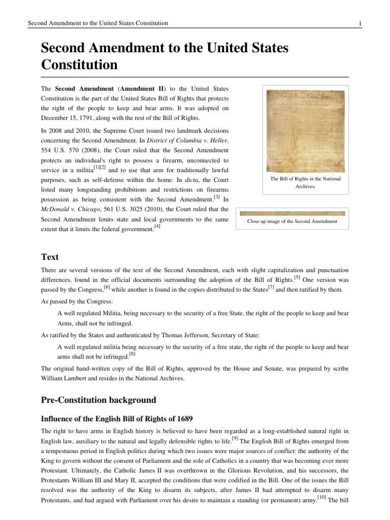 The Second Amendment of the US Constitution | Second Amendment To The ...