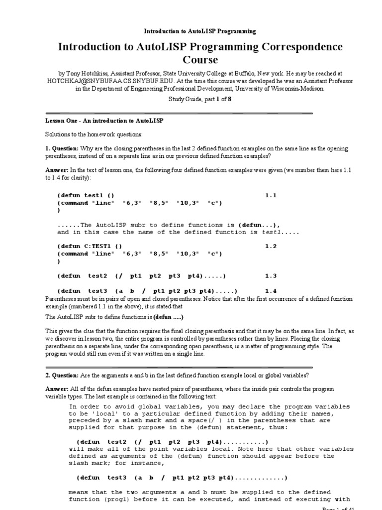 Introduction To Autolisp Programming Pdf Parameter Computer Programming Subroutine 