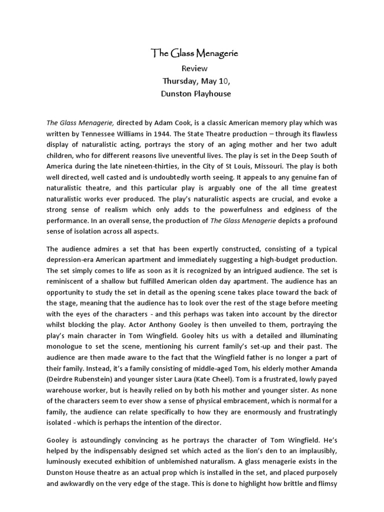 Glass Menagerie - Review | PDF | Realism (Arts) | Theatre