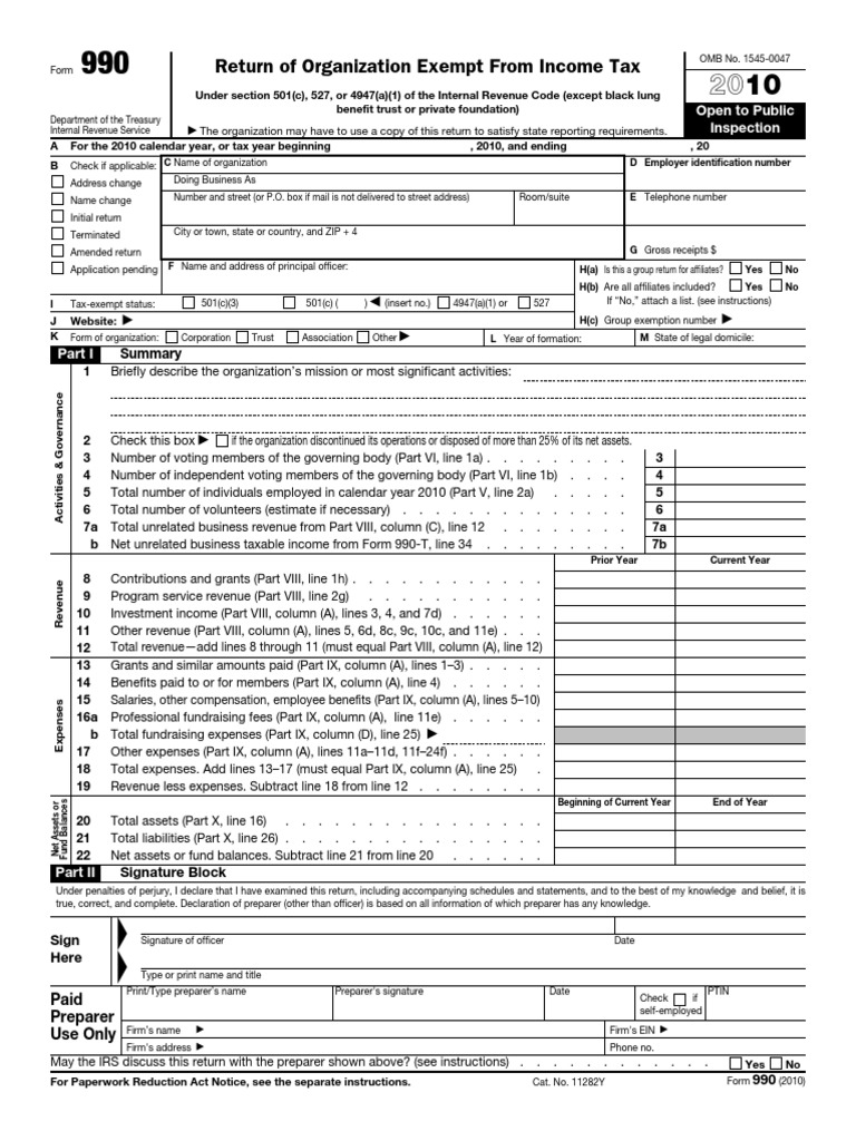Return of Organization Exempt From Income Tax: Open To Public ...