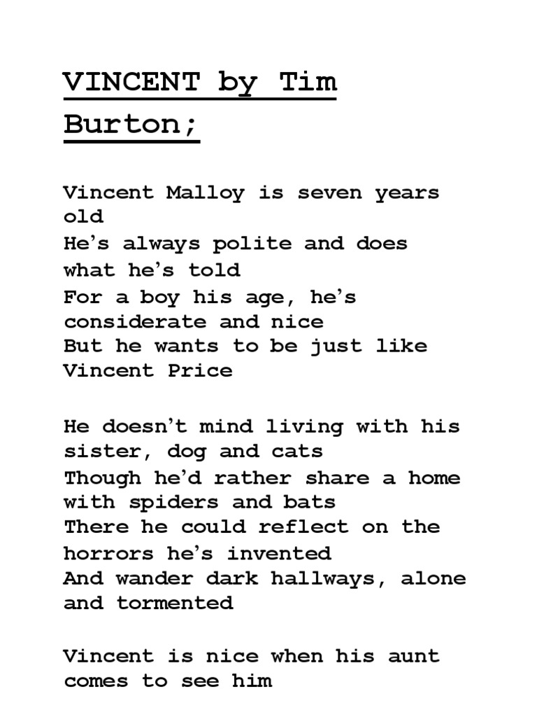 Vincent Tim Burton Poem
