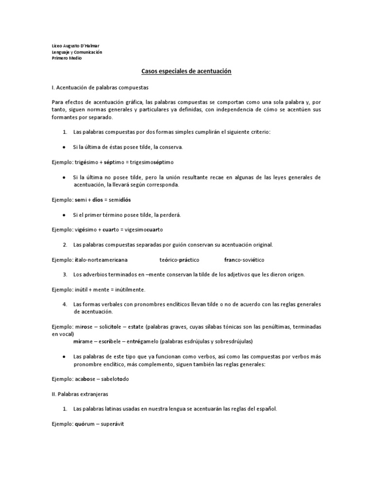 Casos Especiales de Acentuación | PDF | Palabra | Lengua española