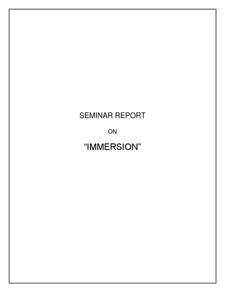 "Immersion": Seminar Report | PDF | Stereoscopy | Virtual Reality