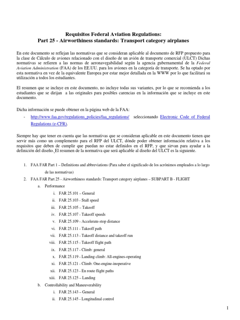 Normativas FAA Parte 25 para Aviones | PDF | Carga estructural ...