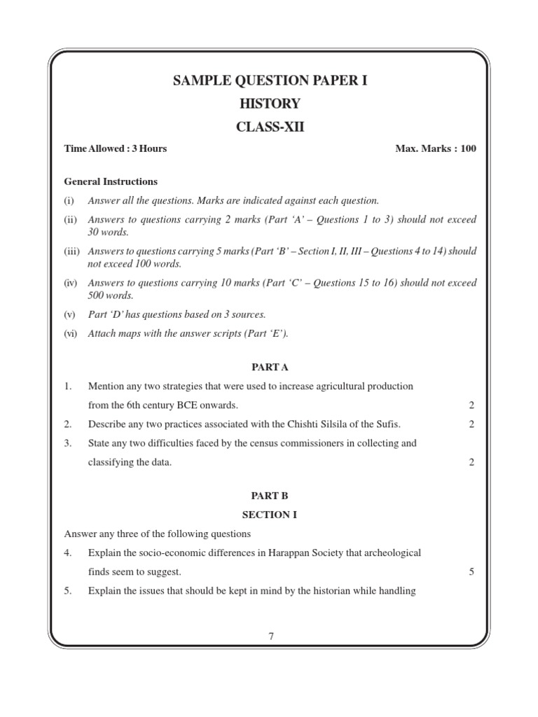 Class 12 History Sample Question Paper | PDF | History | Religion ...