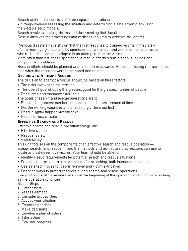 Light Urban Search and Rescue Outline | PDF | Search And Rescue | Lever