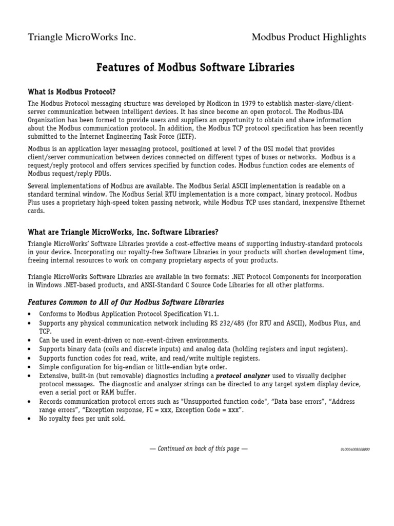 Modbus Source Code Libraries | PDF | Communications Protocols | Library (Computing)