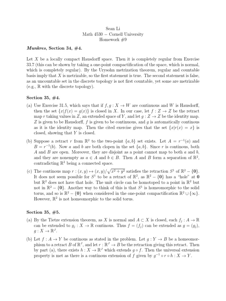 Topology HW #9 | PDF | Compact Space | Topological Spaces