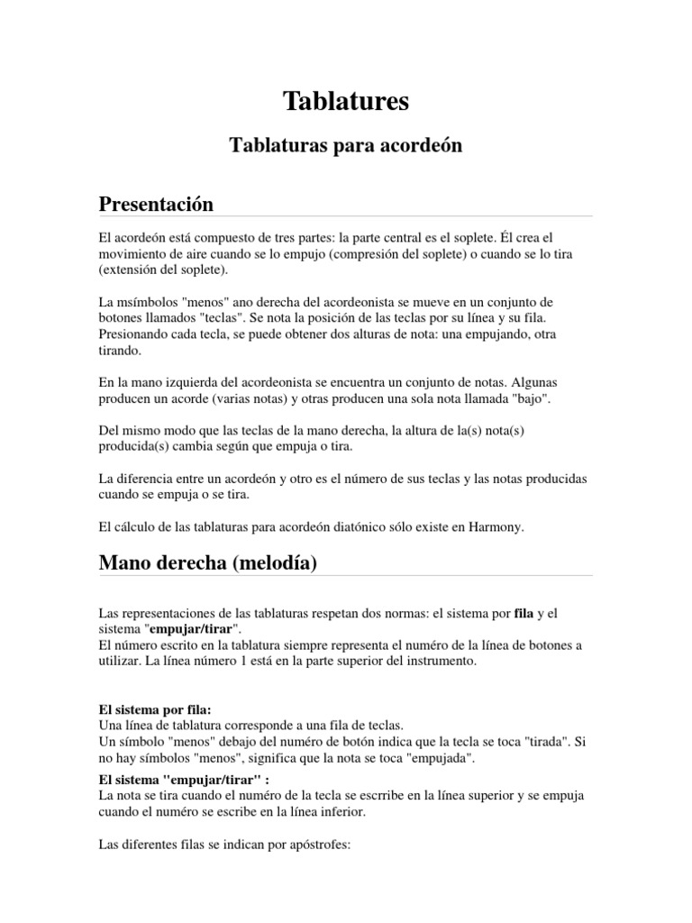 Tablas Acordeon de Botones | PDF | Acordeón | Notación musical