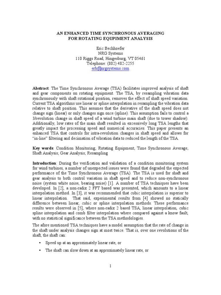 An Enhanced Time Synchronous Averaging For Rotating Equpiment Analysis | PDF | Spectral Density ...