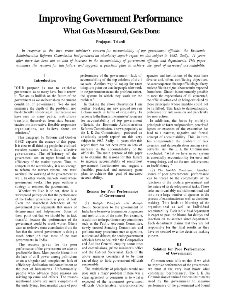 Improving Government Performance-What Gets Measured, Gets Done | PDF ...