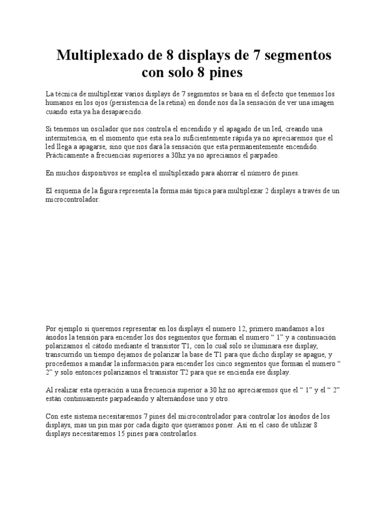 Multiplexado de 8 Displays de 7 Segmentos Con Solo 8 Pines | PDF ...