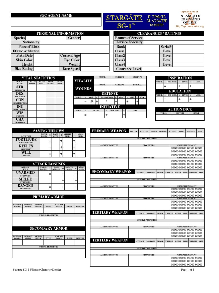 SG1 Character Dossier | PDF | Leisure | Sports