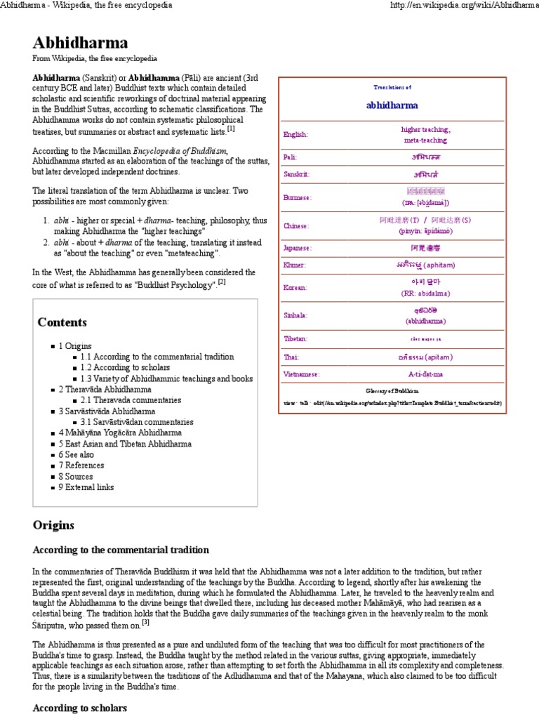 Abhidharma - Wikipedia, The Free Encyclopedia | PDF | Buddhist Texts ...